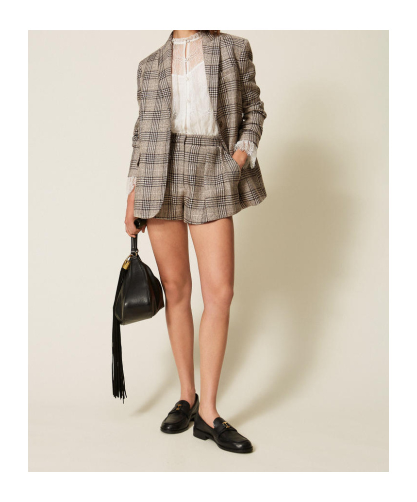TWINSET Twinset Check-Pattern Sequined Wool-Blend Blazer